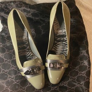 Gucci | Shoes | Gucci Grey Patent Leather Heels W Ribbon So Fab | Poshmark